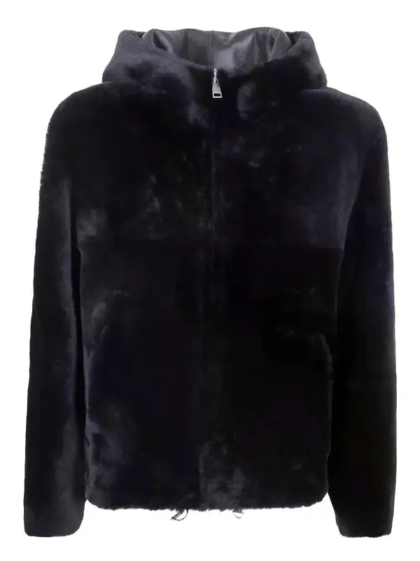 BLANCHA Hooded Reversible Shearling Jacket - Black
