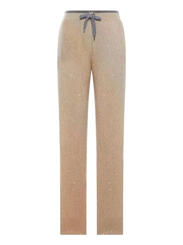 Brunello Cucinelli Ribbed-knit Embellished Trousers - Neutrals