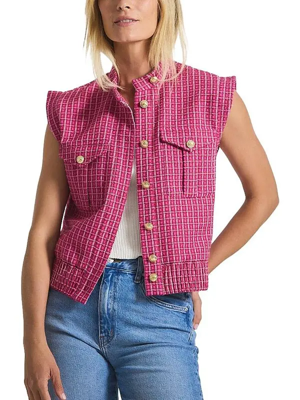 Derek Lam 10 Crosby Namira Tweed Sleeveless Jacket - Raspberry/white