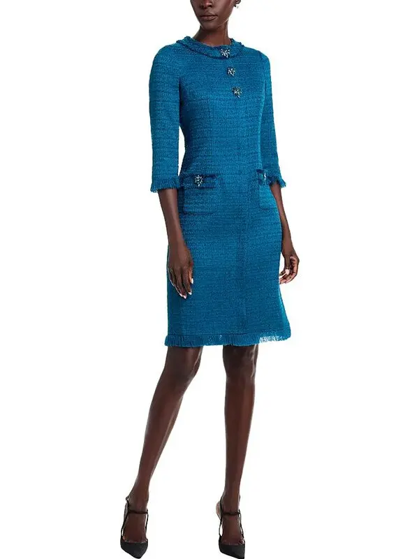 Rickie Freeman For Teri Jon Tweed Sheath Dress - Teal