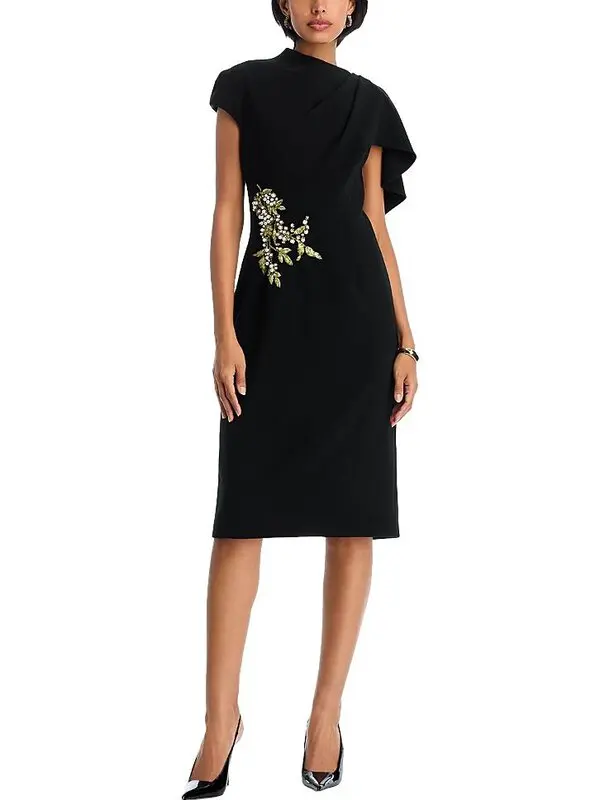 Rickie Freeman For Teri Jon Embellished Cape Dress - Black