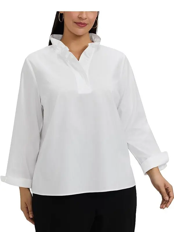 Foxcroft Tammy Long Sleeve Popover Top - White