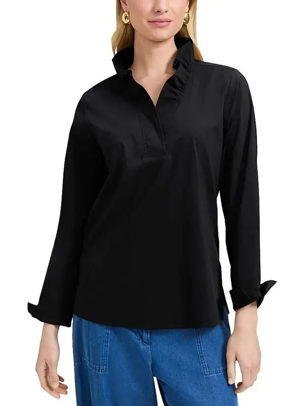 Foxcroft Tammy Long Sleeve Popover Top - Black