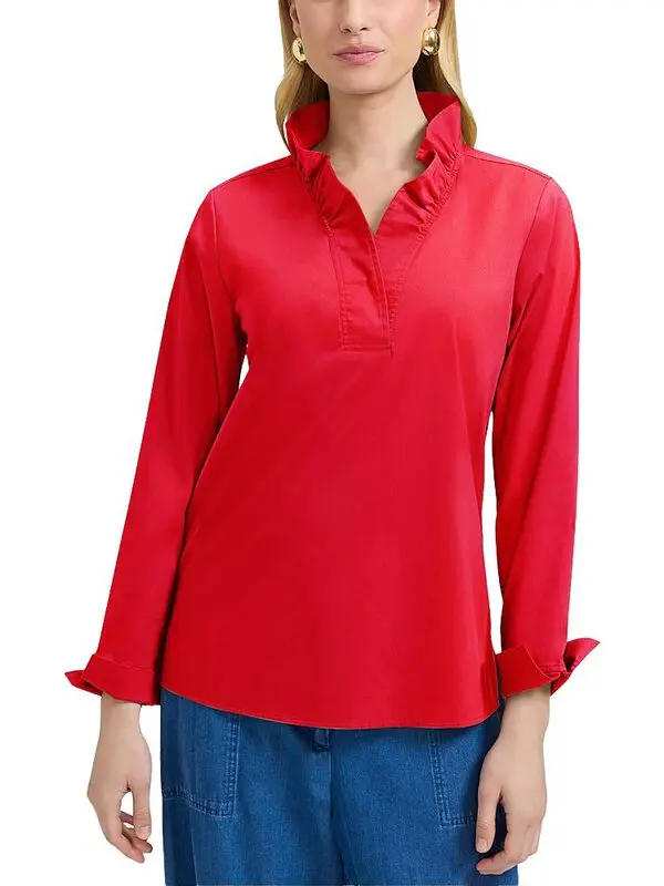 Foxcroft Tammy Long Sleeve Popover Top - Simply Red