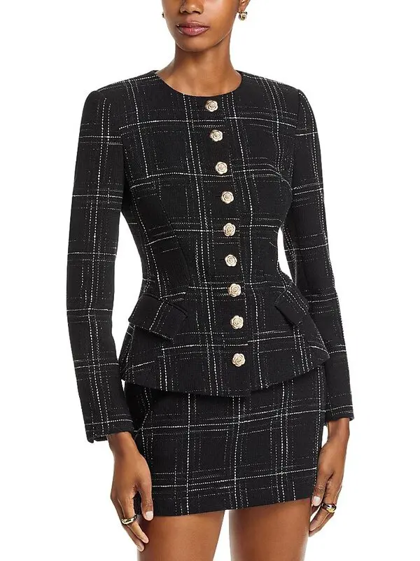 Generation Love Ophelia Windowpane Tweed Jacket - Black/ White