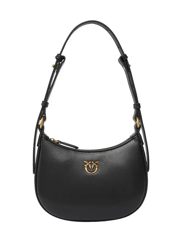 Pinko Half Moon Leather Shoulder Bag - Black-antique Gold