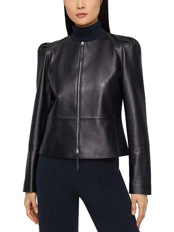 Lafayette 148 New York Leather Puff Sleeve Jacket - Ink