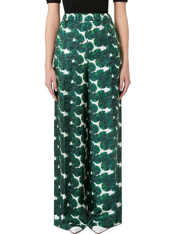 Max Mara Printed Silk Wide-leg Pants - Emerald