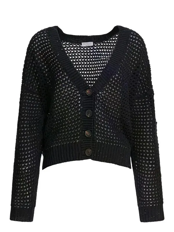 Brunello Cucinelli Sequin-embellished Open-knit Cardigan - Black