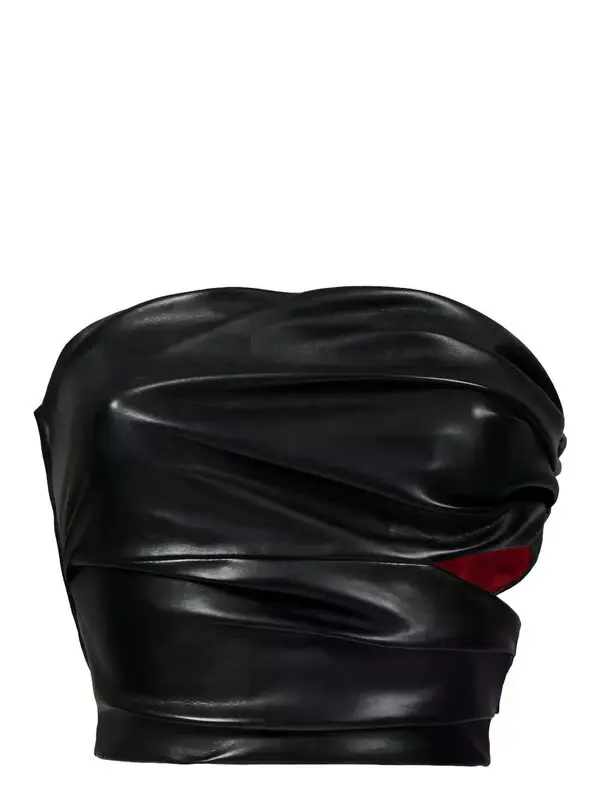 LIKA Draped Faux-leather Top - Black