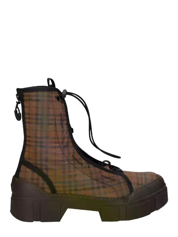 VIC MATIE Plaid-pattern Lace-up Boots - Brown
