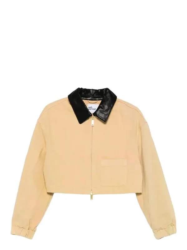 SELF-PORTRAIT Leather-collared Cropped Jacket - Neutrals