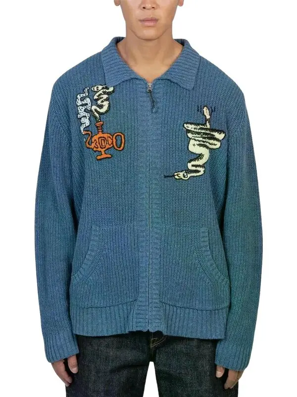 BRAIN DEAD Snake Charmer Zip-up Cardigan - Blue