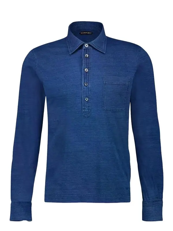TOM FORD Mother-of-pearl Button Long-sleeve Polo Shirt - Blue