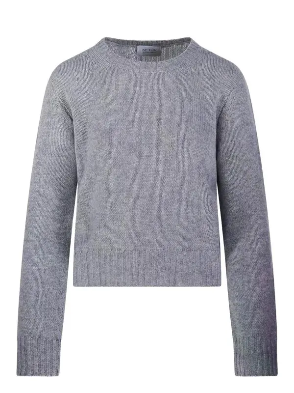 BEYOU Ribbed Crew-neck Sweater - Grey