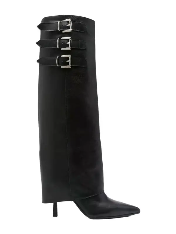 GISEL MOIRE 90mm Buckle-detail Calf-leather Boots - Black