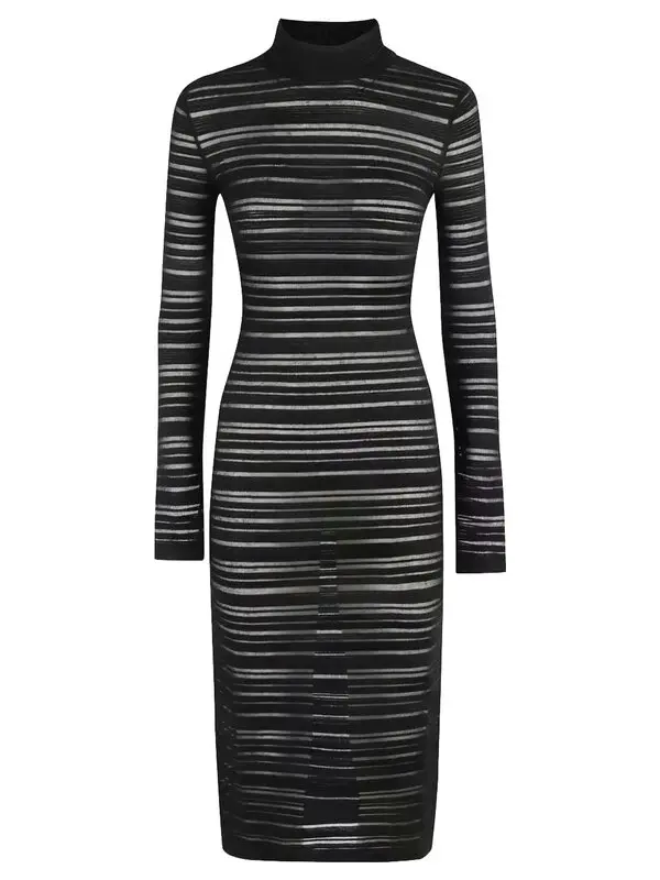 Federica Tosi High-neck Striped Midi Dress - Black
