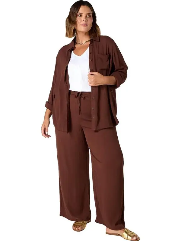 LIVE UNLIMITED Crinkle Drawstring Pants - Chocolate