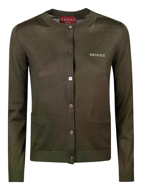 Gucci Logo-intarsia Button-up Cardigan - Brown