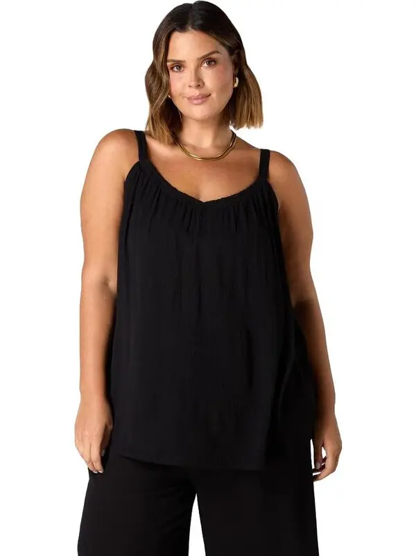 LIVE UNLIMITED Crinkle Gathered Cami - Black
