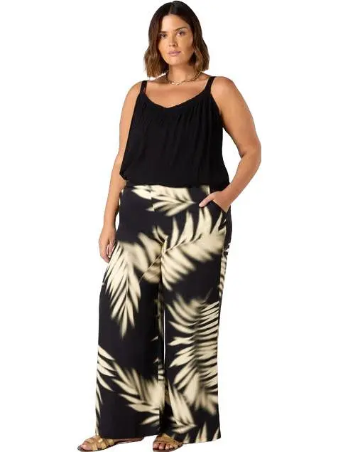 LIVE UNLIMITED Leaf Print Wide Leg Pants - Mono