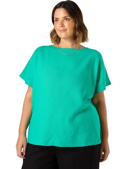 LIVE UNLIMITED Linen Seamed Detail Top - Green