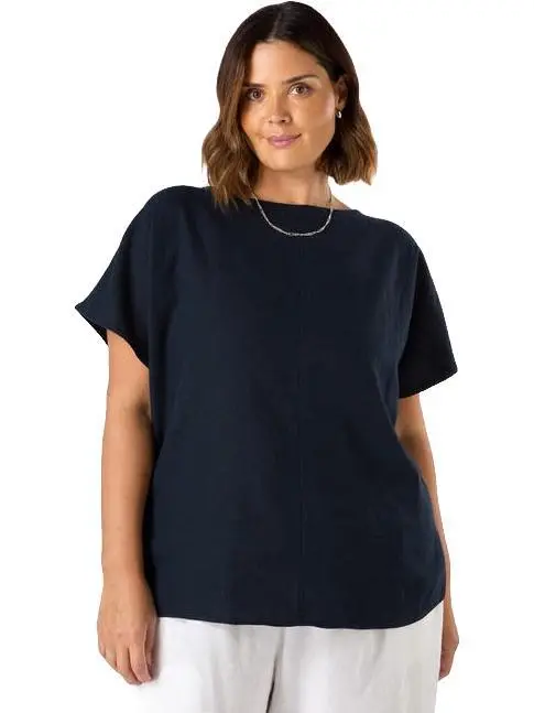 LIVE UNLIMITED Linen Seamed Detail Top - Navy