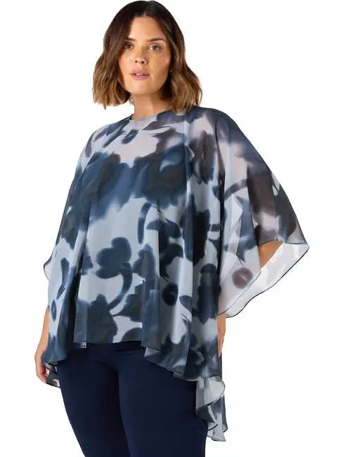 LIVE UNLIMITED Abstract Floral High Low Overlay Top - Print