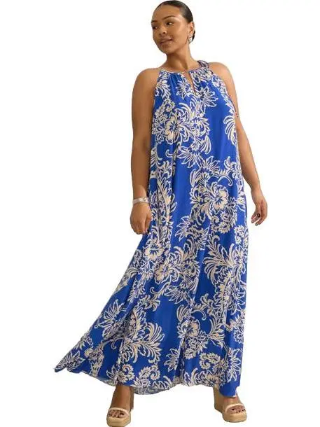 LIVE UNLIMITED Floral Print Halter Neck Maxi Dress - Blue