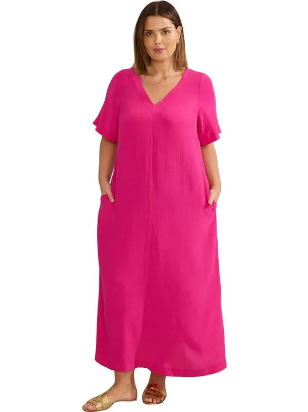 LIVE UNLIMITED V-neck Maxi Dress - Raspberry