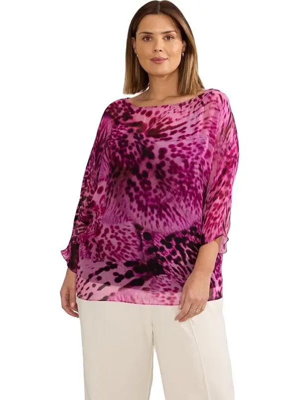 LIVE UNLIMITED Chiffon Animal Print Blouse - Pink