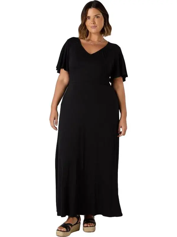 LIVE UNLIMITED Jersey V-neck Maxi Dress - Black