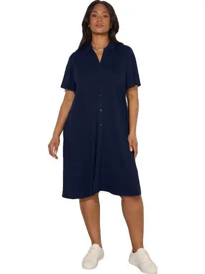 LIVE UNLIMITED Flutter Sleeve Shirt Dress - Navy
