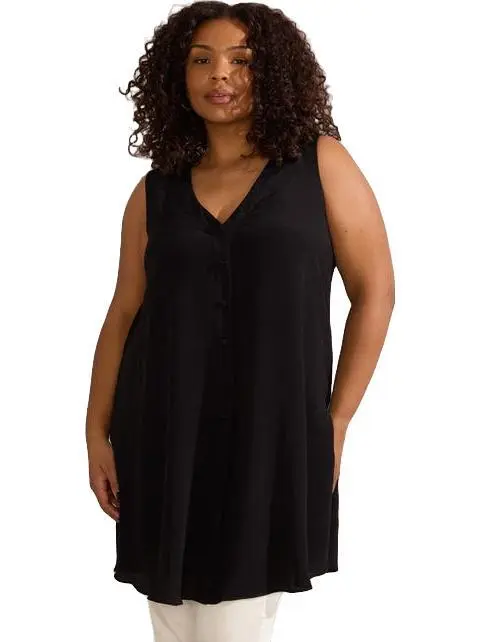 LIVE UNLIMITED Split Front Tunic - Black