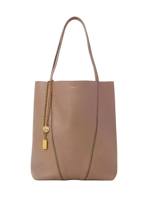 Chloé Leather Tote With Chain Detail - Pink