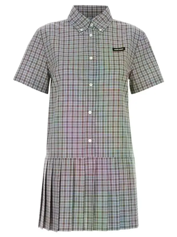 Miu Miu Pleated Checked Shirt Dress - Red