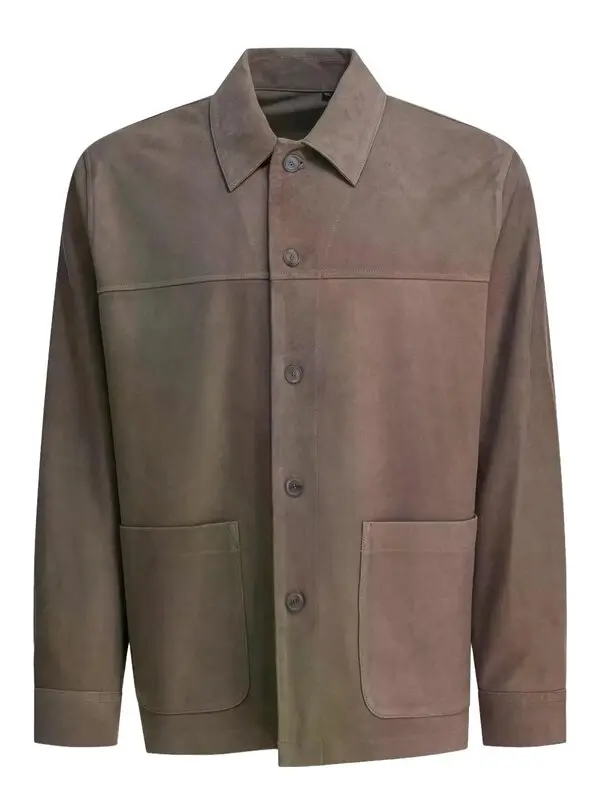 Vince Button-down Patch-pocket Leather Jacket - Brown