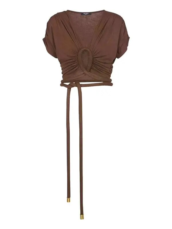 Balmain Knotted Cropped Top - Brown