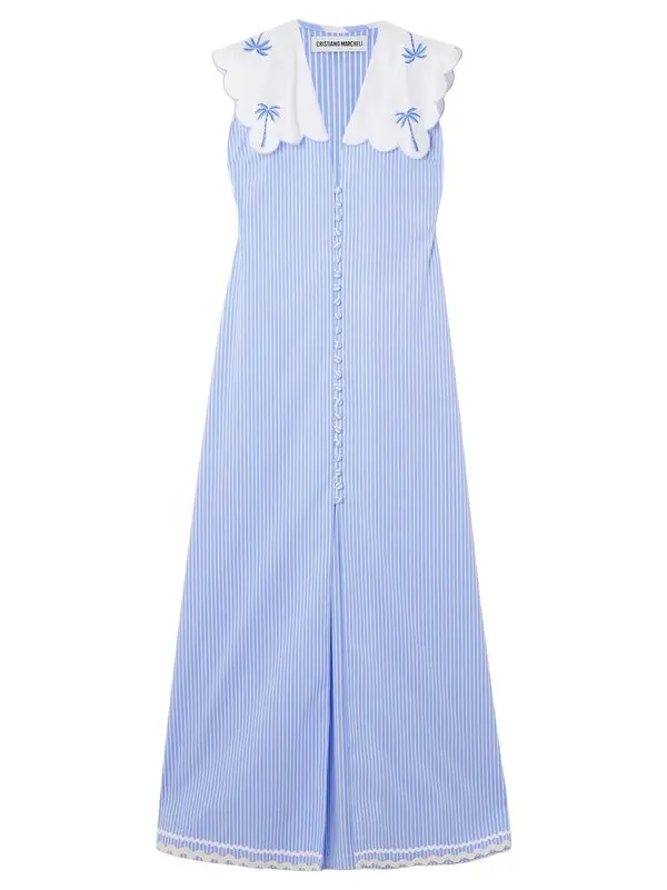 CRISTIANO MARCHELI Isabella Embroidered Cotton-poplin Maxi Dress - Blue