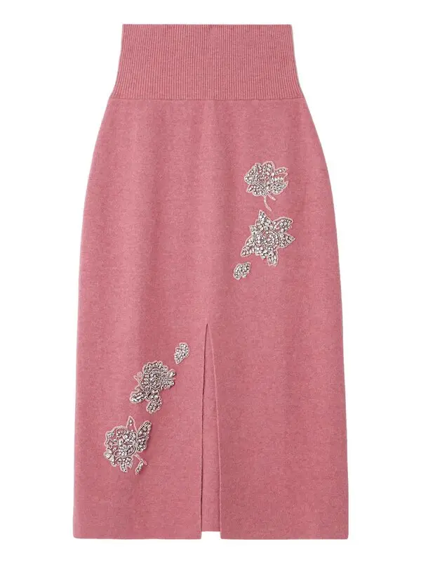 Erdem Embellished Knitted Midi Skirt - Pink
