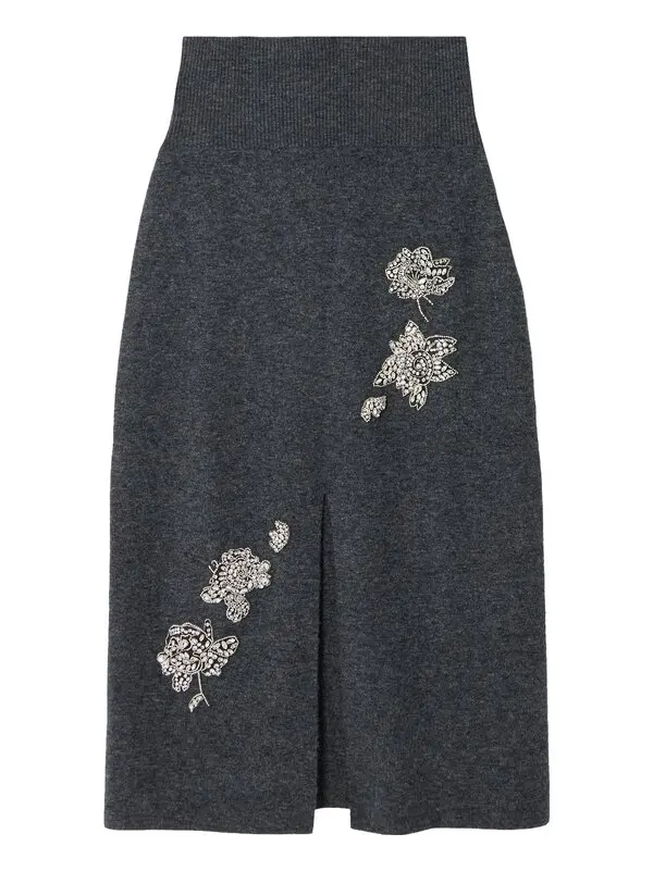 Erdem Embellished Knitted Midi Skirt - Gray