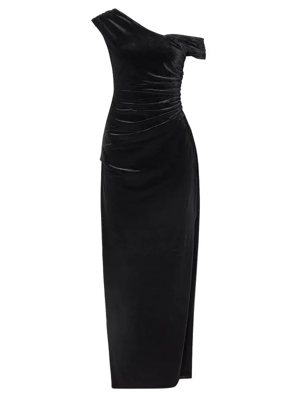 SIR. Ettore Off-the-shoulder Draped Stretch-velvet Maxi Dress - Black