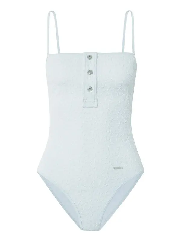 Bottega Veneta Floral Cloqué Swimsuit With Button Details - Blue