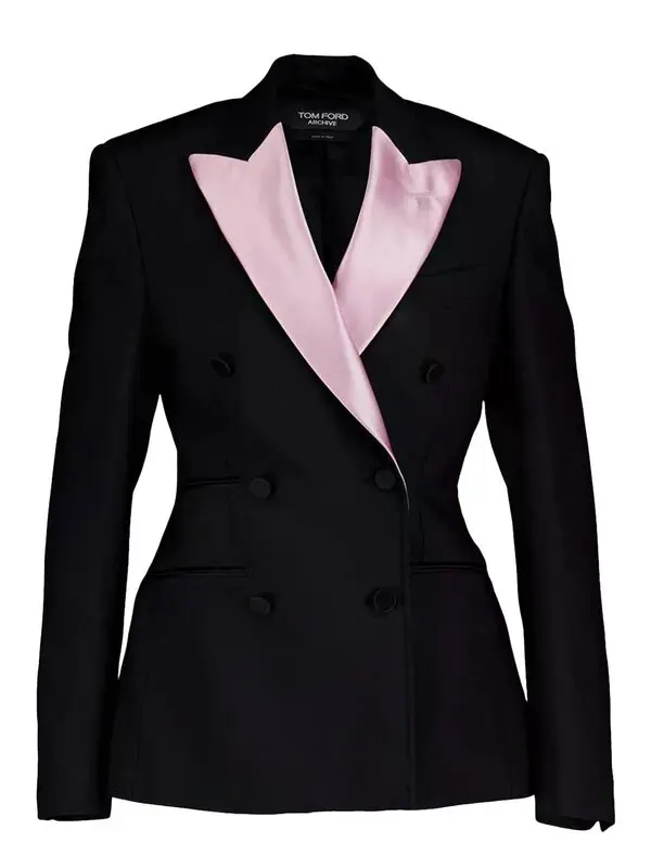 TOM FORD Double-breasted Wool-silk Blend Blazer - Black