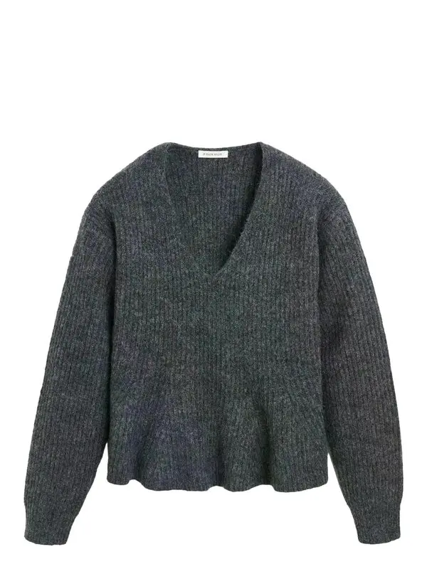 BY MALENE BIRGER Cova Ribbed V-neck Sweater - Grey