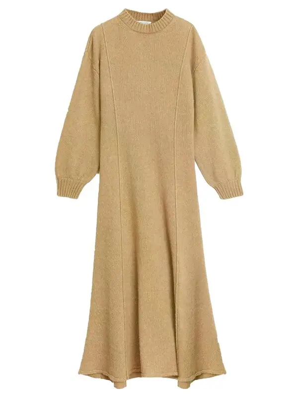 Rodebjer Tanner Merino Wool Seam Detail Midi Dress - Brown