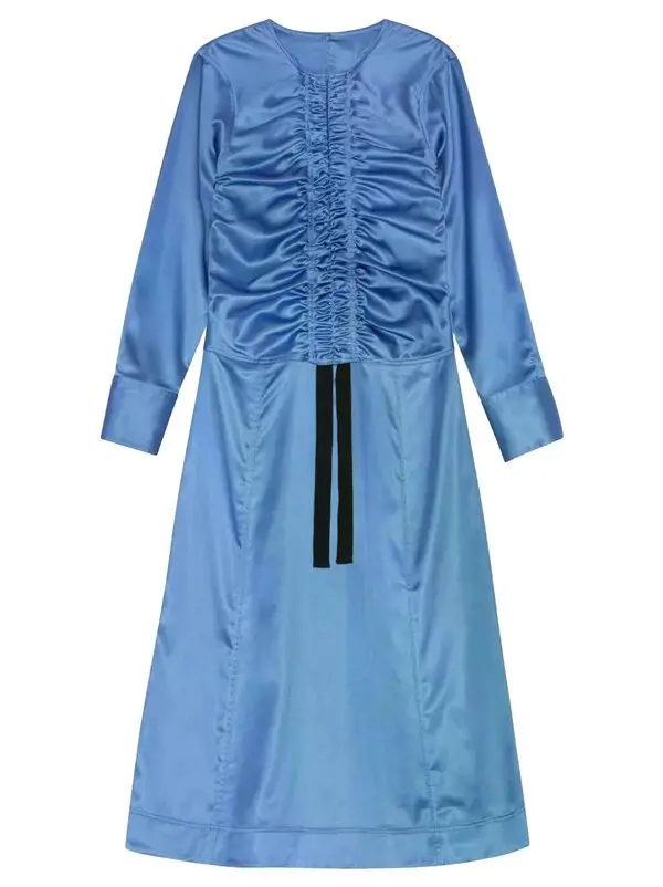 GANNI Satin Midi Dress With Ruched Detail - Blue