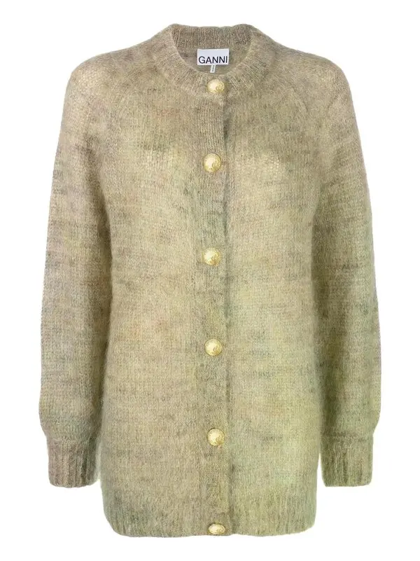 GANNI Brushed-effect Crew-neck Cardigan - Yellow