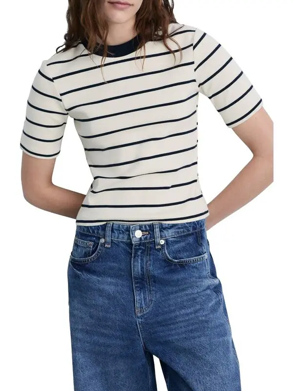 Mango Striped Cotton T-shirt - Ecru