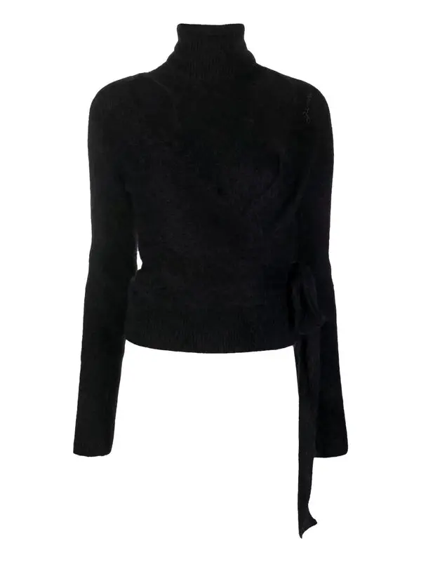 GANNI Brushed Cut-out Wrap Top - Black